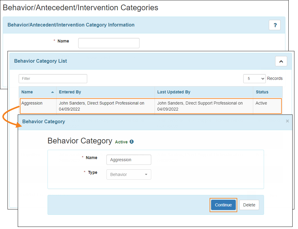 Create, Edit, and Discontinue Behavior/Antecedent/Intervention Category