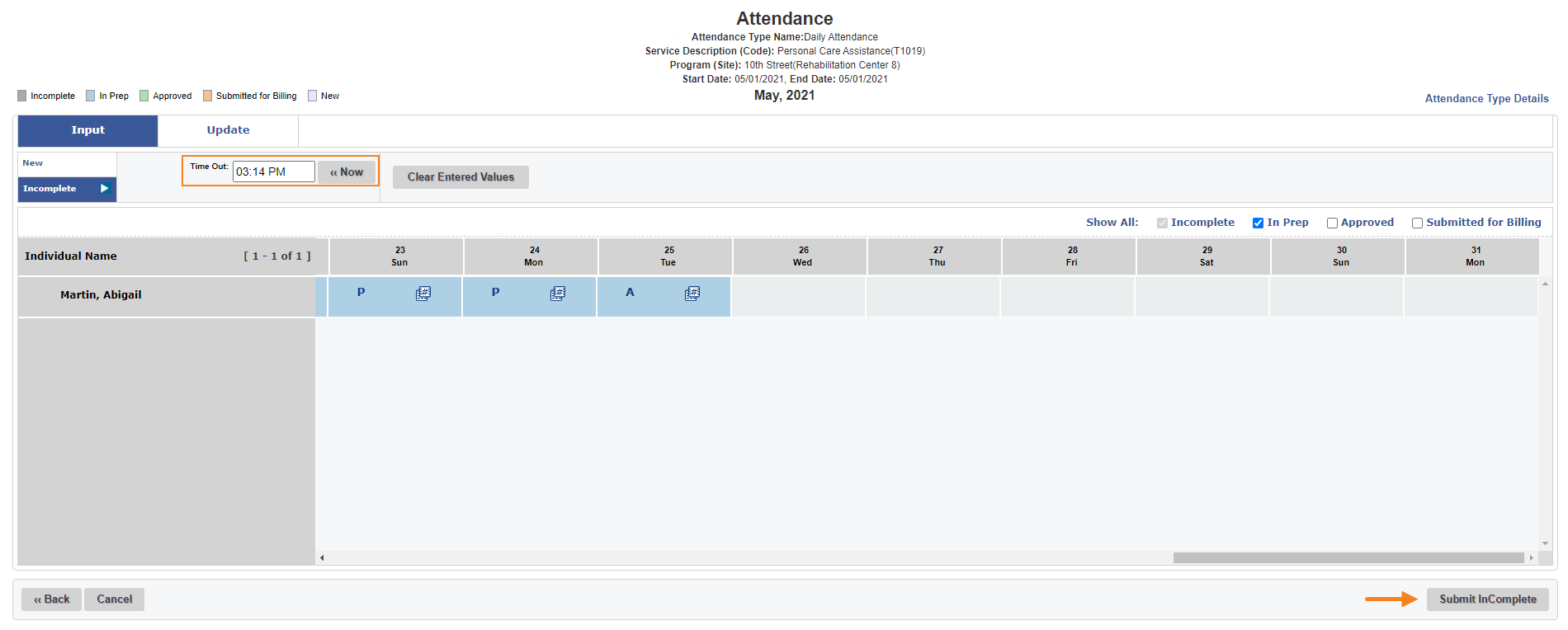 Create, Approve, Update, Delete Attendance Data and Generate Billing Data