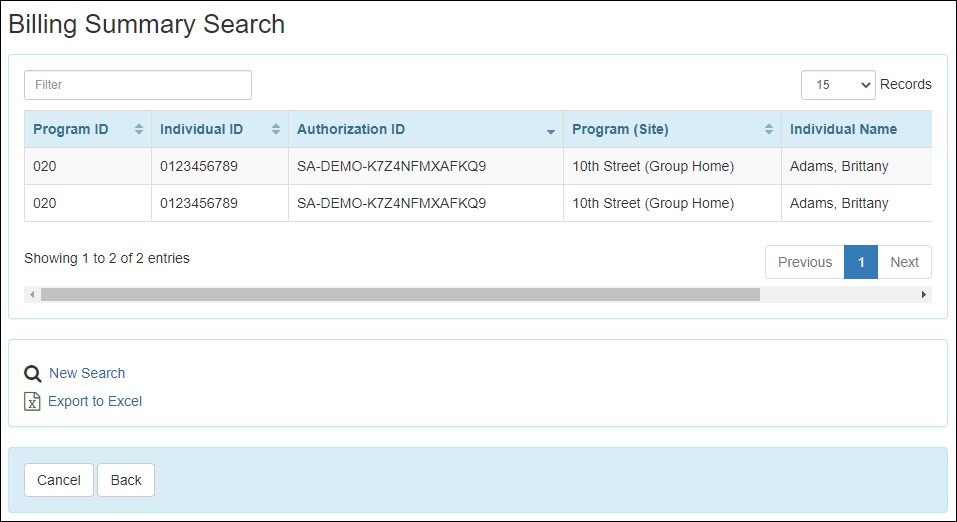 Billing Summary Report