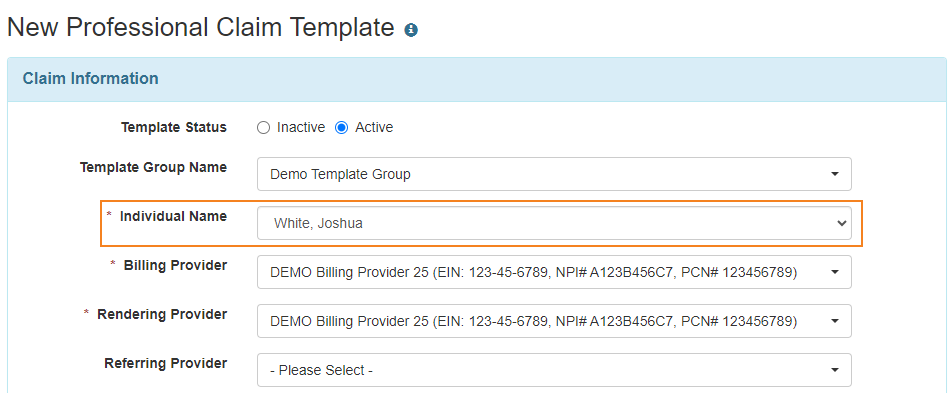 Create, Search, and Copy Professional Claim Templates