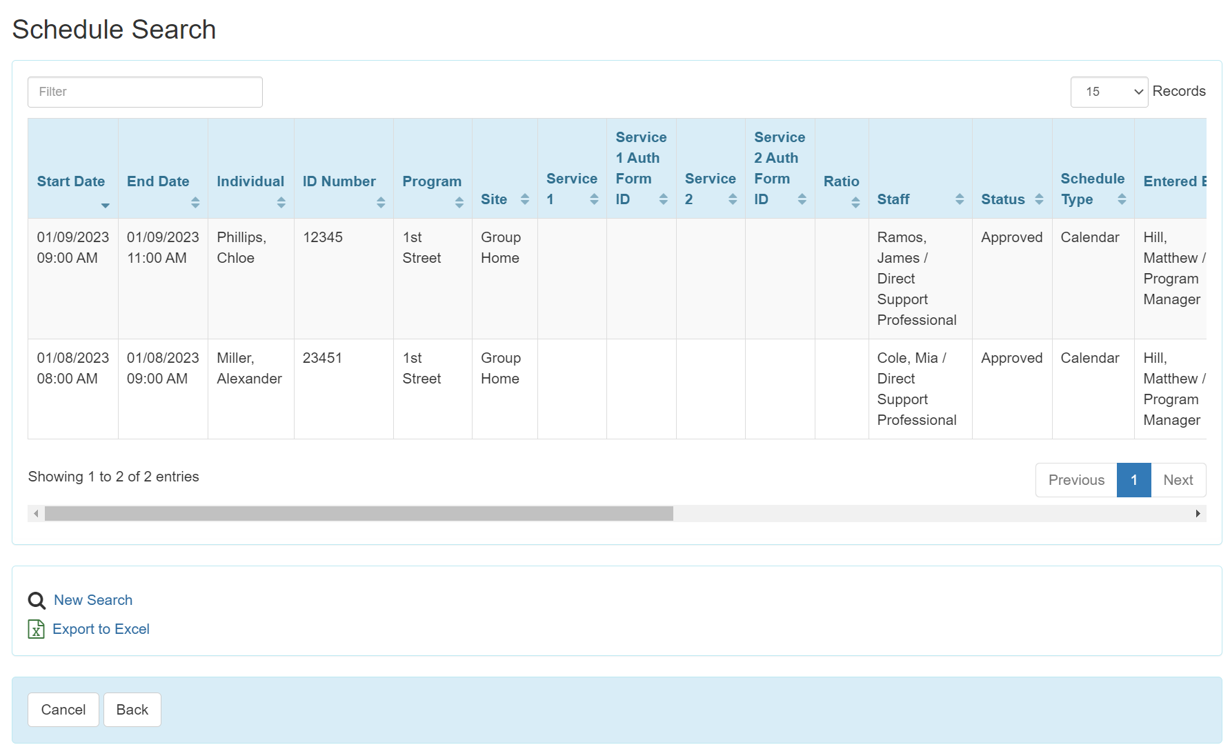 Create, Self Remove, and Search Calendar Schedules