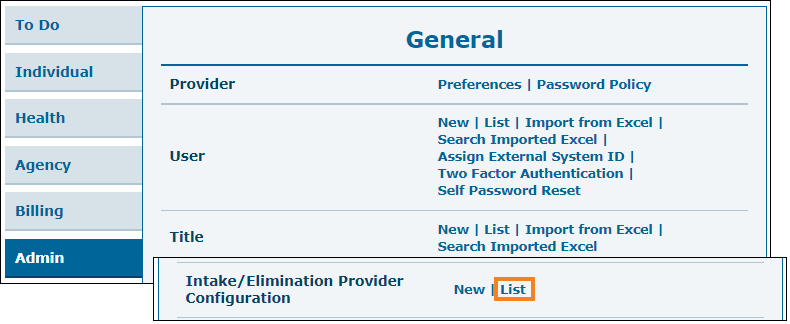 Intake/Elimination Configuration