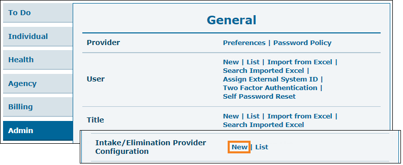 Intake/Elimination Configuration