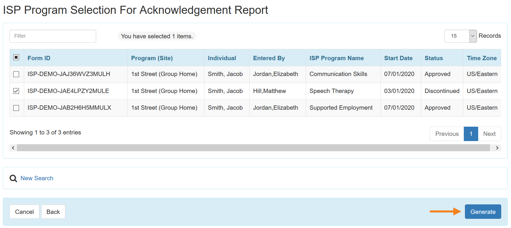 Pending Acknowledgement and Acknowledgement Reports of ISP Program
