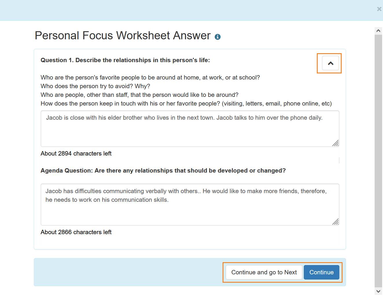 Create Personal Focus Worksheet
