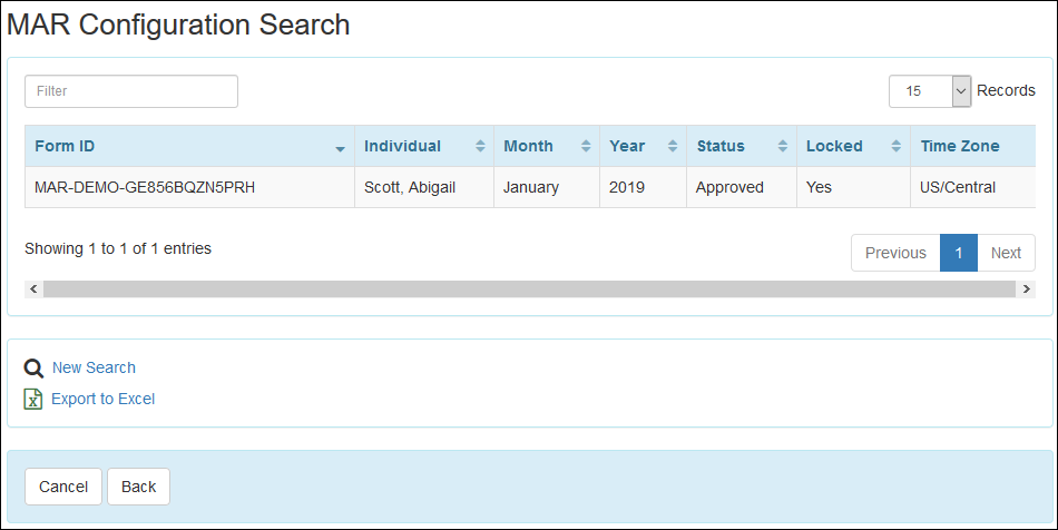 Search Configured MAR