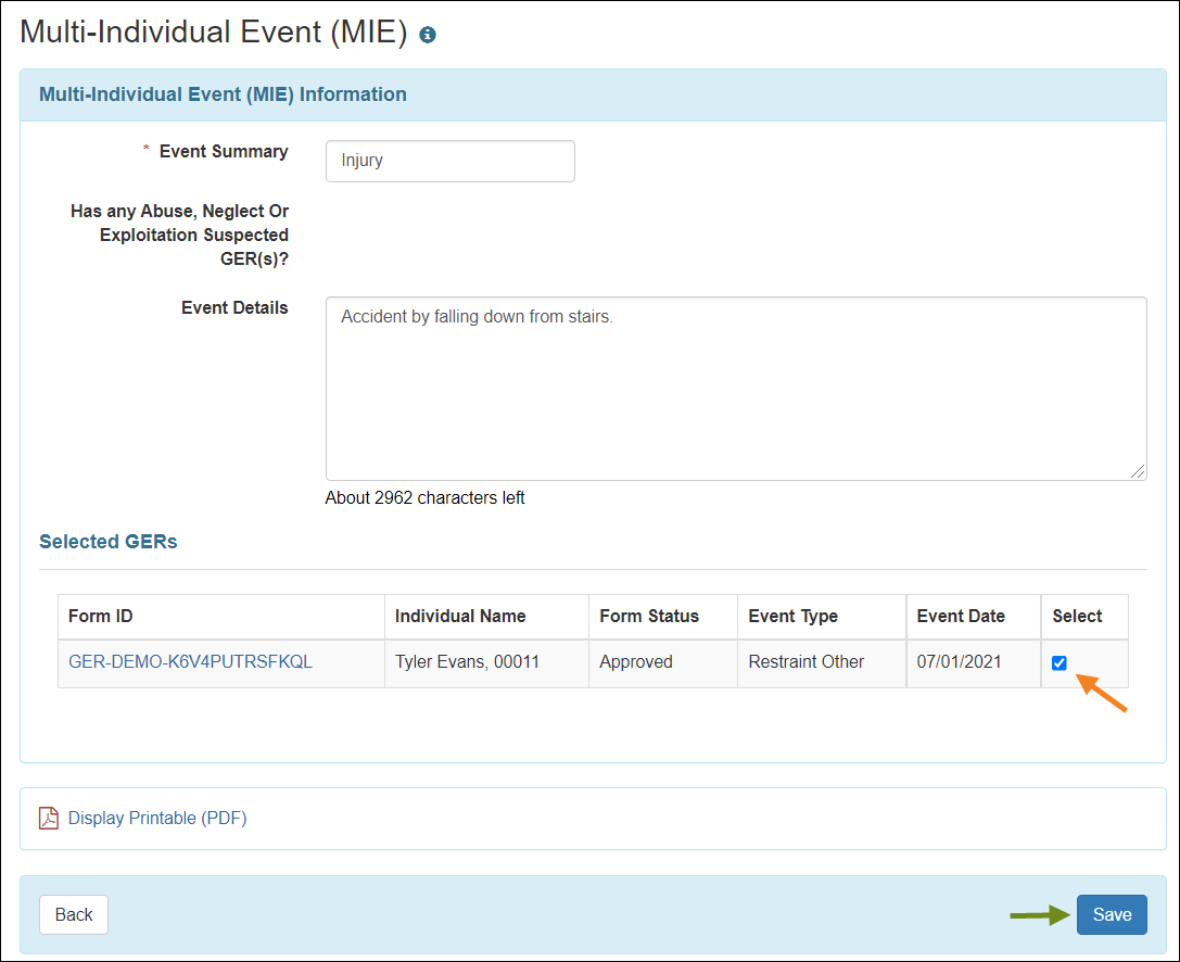 Create Multi-Individual Event (MIE)