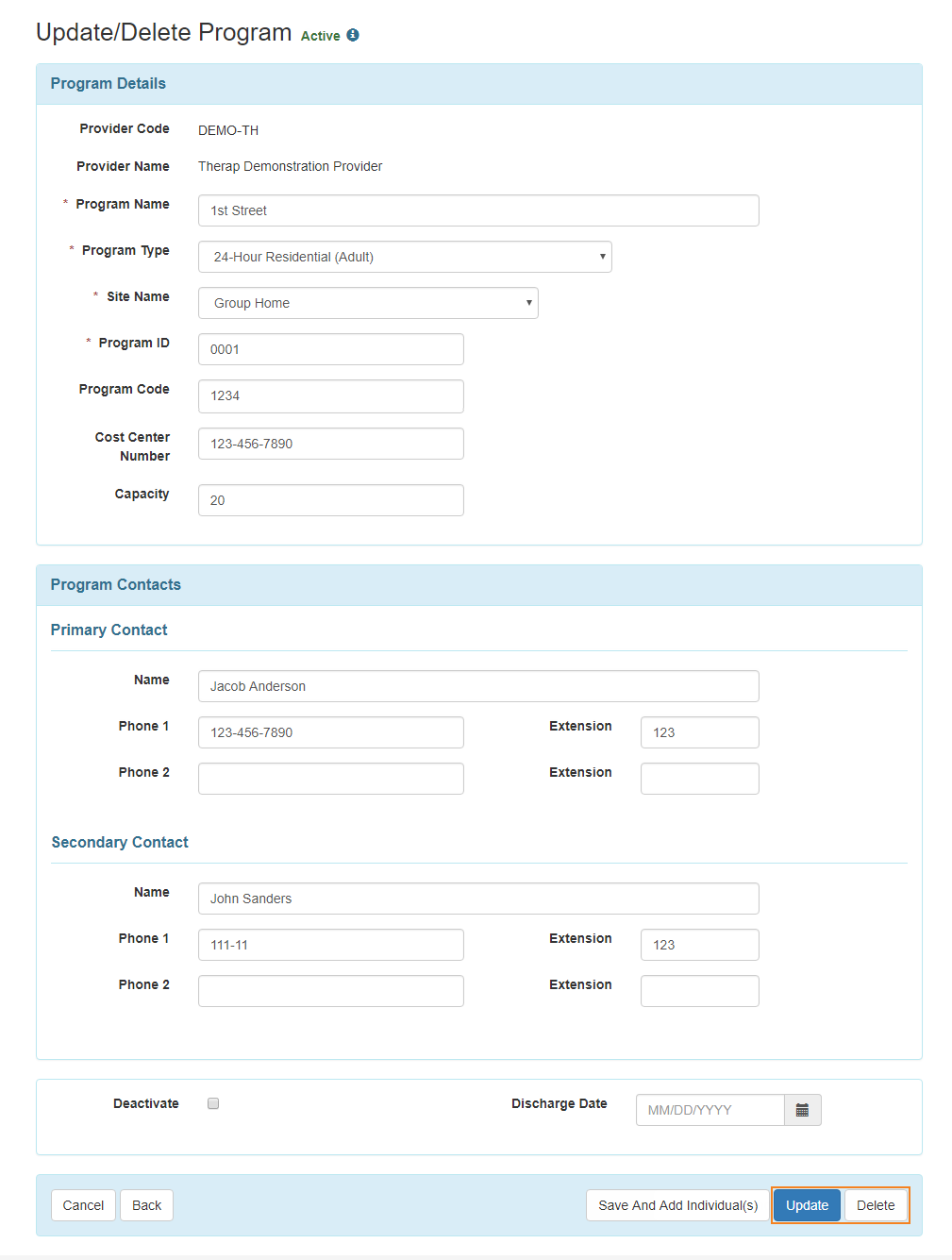Create, Update, Delete, Deactivate, and Activate Programs