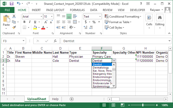 Contacts Excel Template