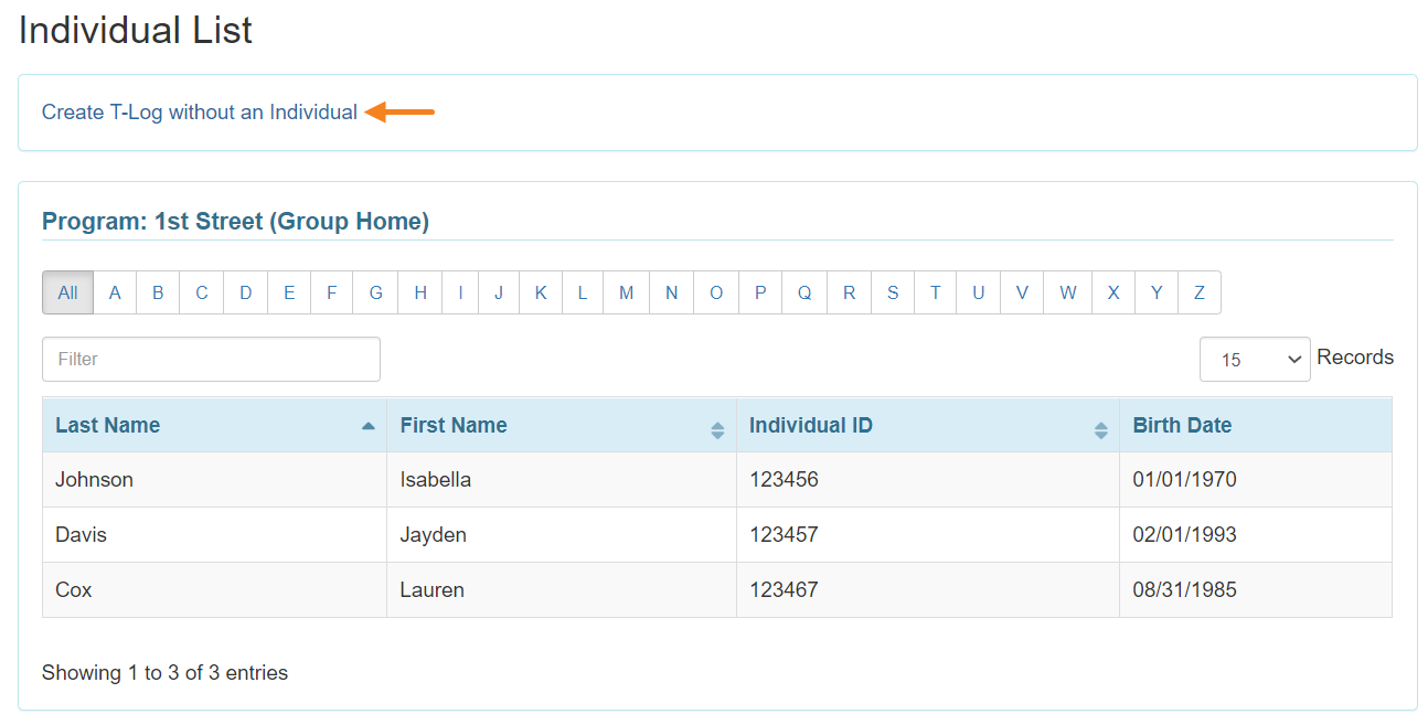 Create T-Log without an Individual